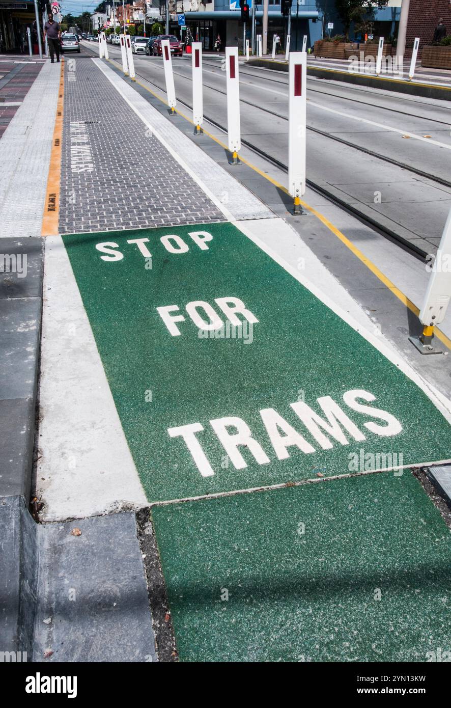 Newly-created bicycle lane beside tramlines on Glen Huntly Road ...