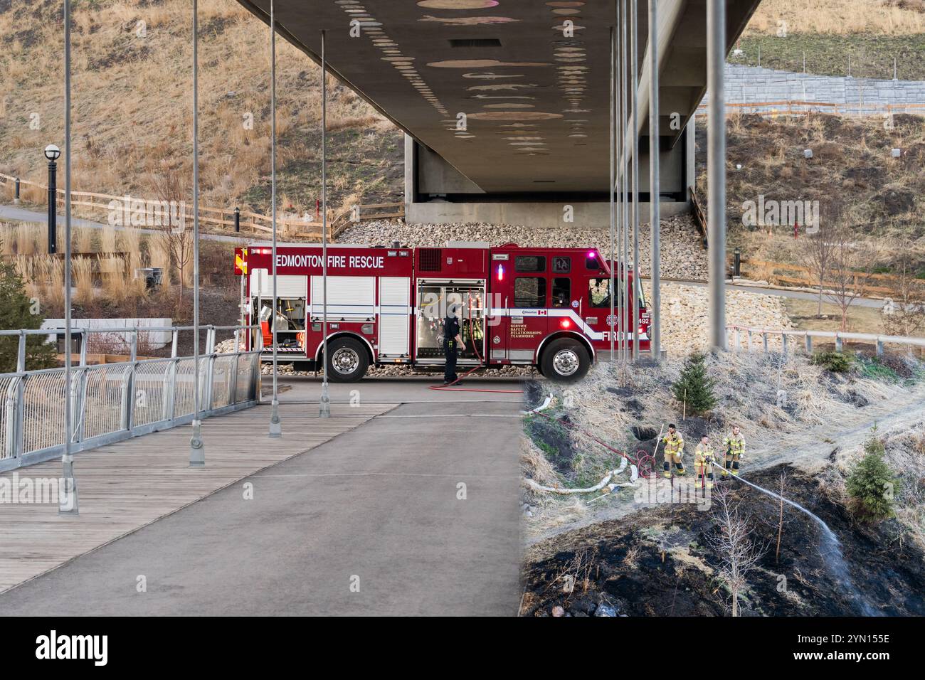 Edmonton, Canada, April 20, 2024: Edmonton Fire Rescue is putting a ...