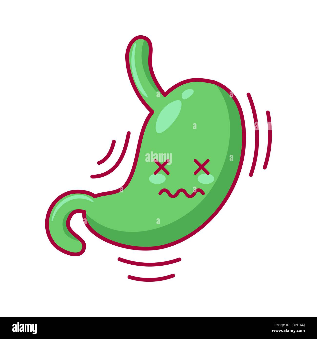 Stomach. Cute character in kawaii style. Diseased organ of the ...