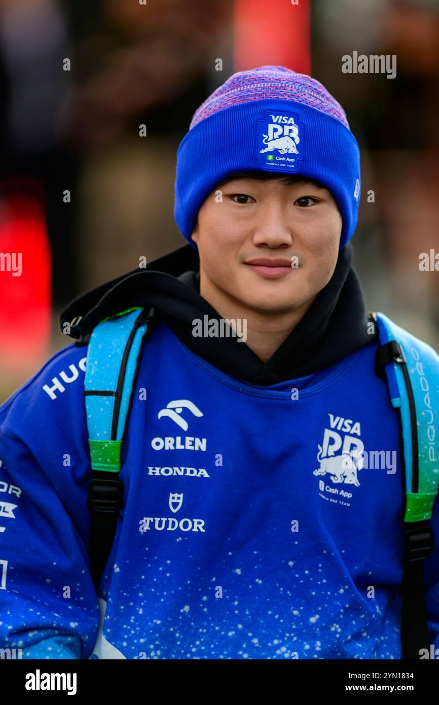 Visa Cash App RB F1 Team driver Yuki Tsunonda, of Japan, arrives to the ...
