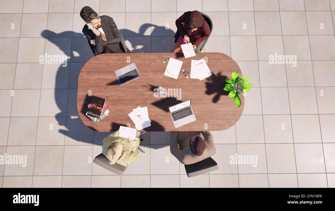 3D business people sitting top view 3d render Stock Photo - Alamy