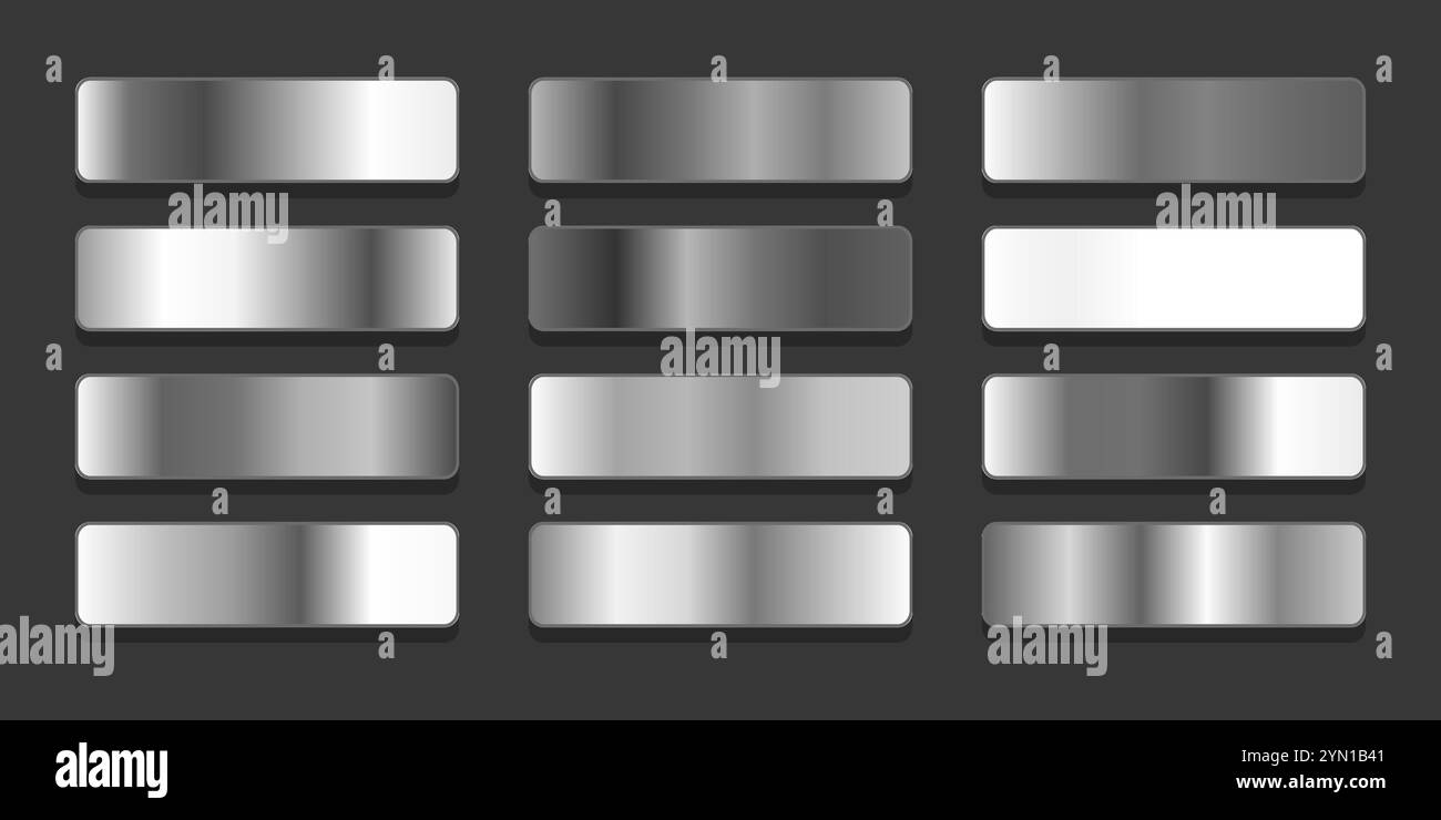 Set of silver gradient texture backgrounds, Metallic silver texture for ...