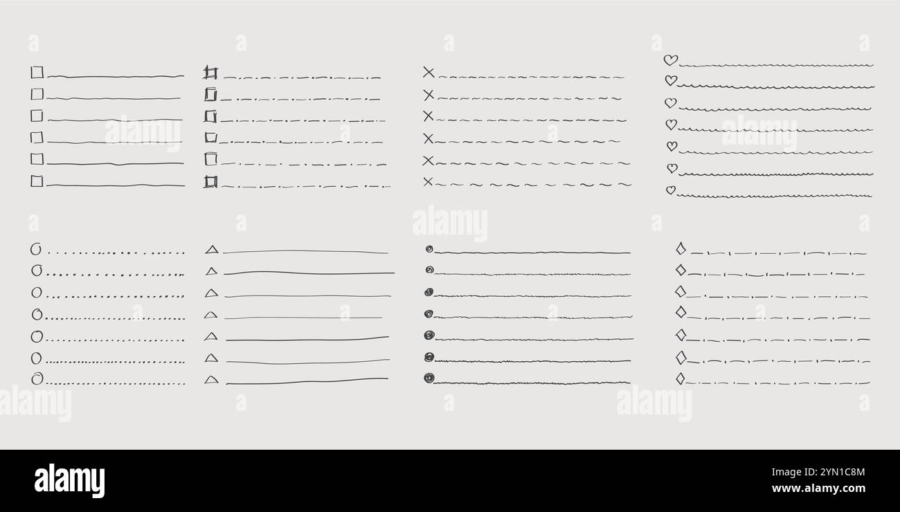 Collection of vector isolated outline hand drawn check to do list ...