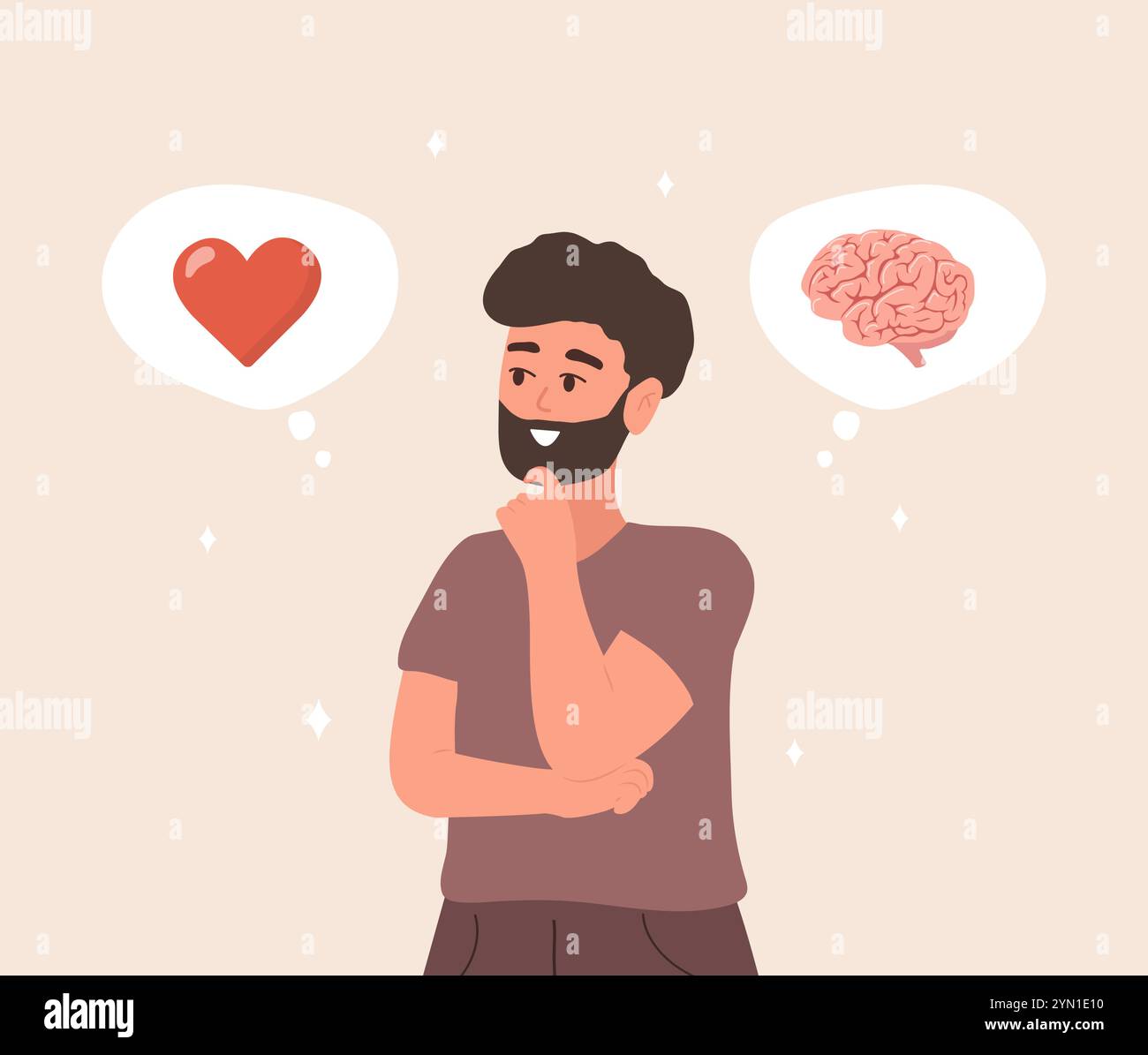 Brain and Heart Balance. Mental Health concept. Cartoon Male Character ...
