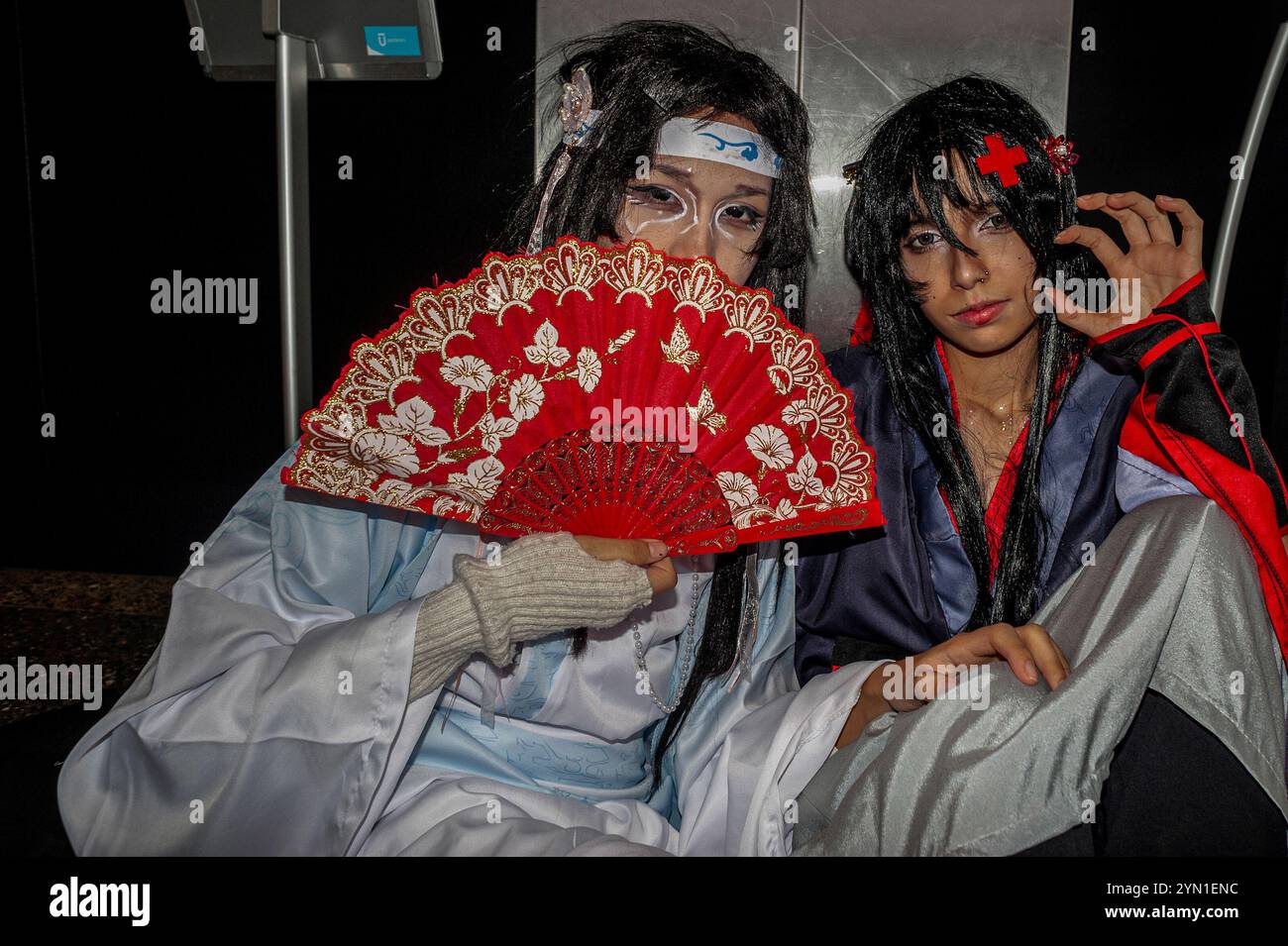 Two young female cosplayers in costumes seen during "Heroes Dutch Comic ...