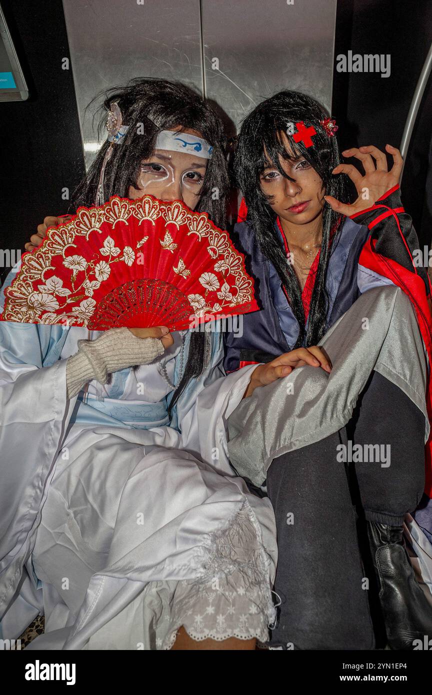 Two young female cosplayers in costumes seen during "Heroes Dutch Comic ...
