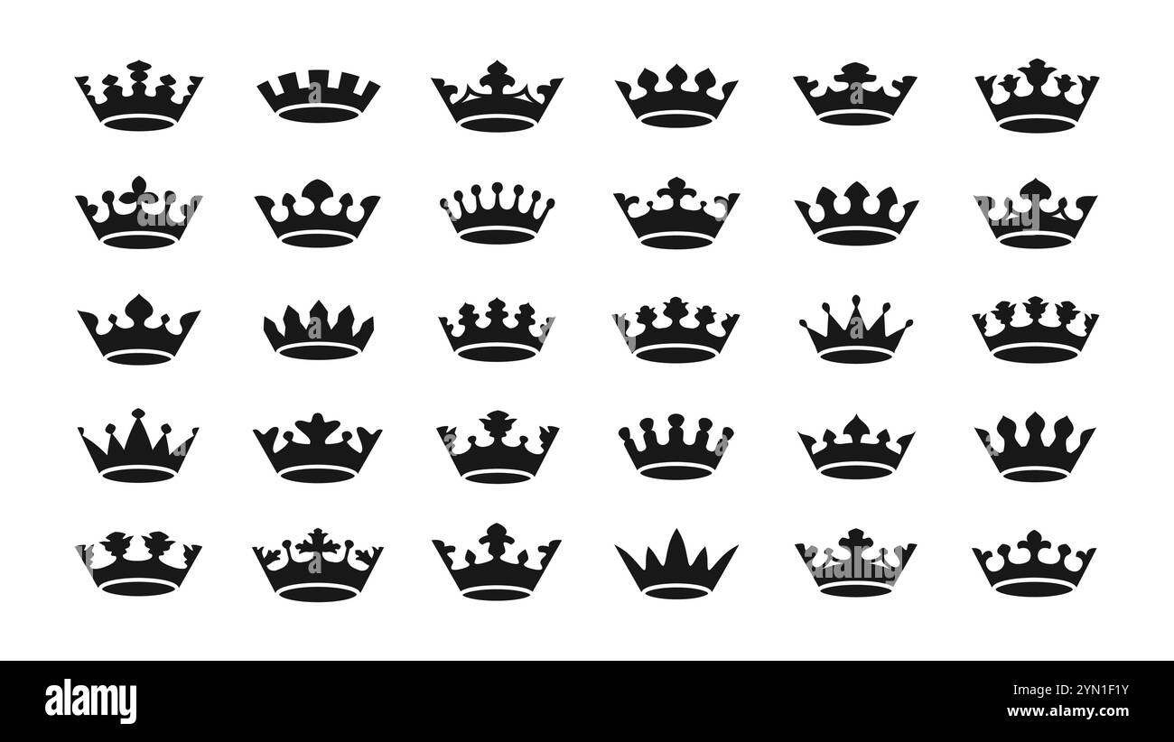 Crown icon set. Symbol of power, wealth. Royal, premium quality, vip ...