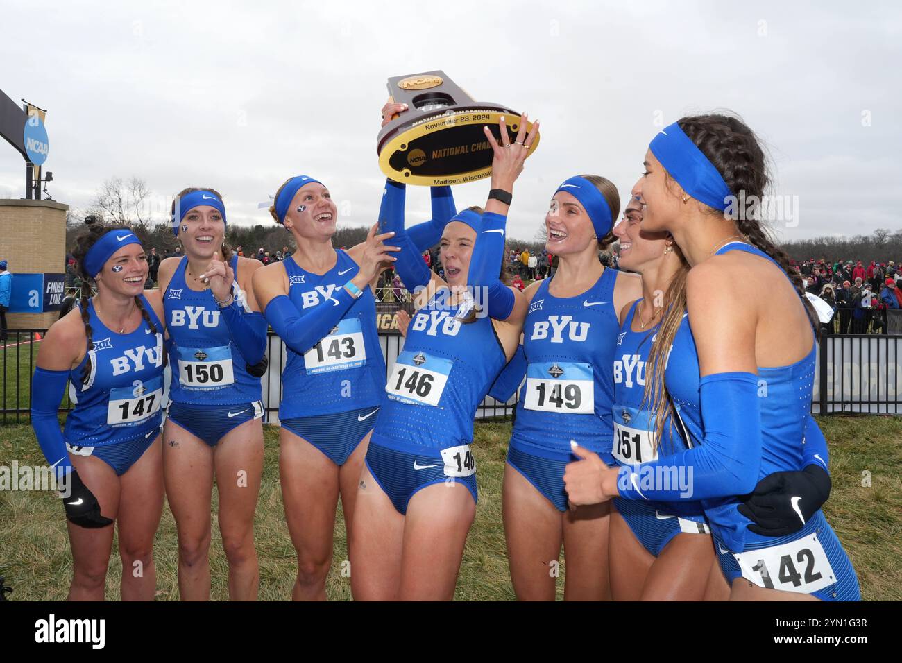 Madison, Wisconsin, USA. 23rd Nov 2024. Members of the BYU women's team ...
