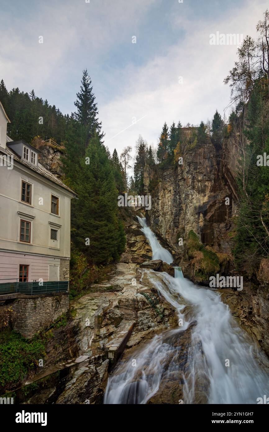 Bad Gastein: waterfall of river Gasteiner Ache, hotel Badeschloss in ...