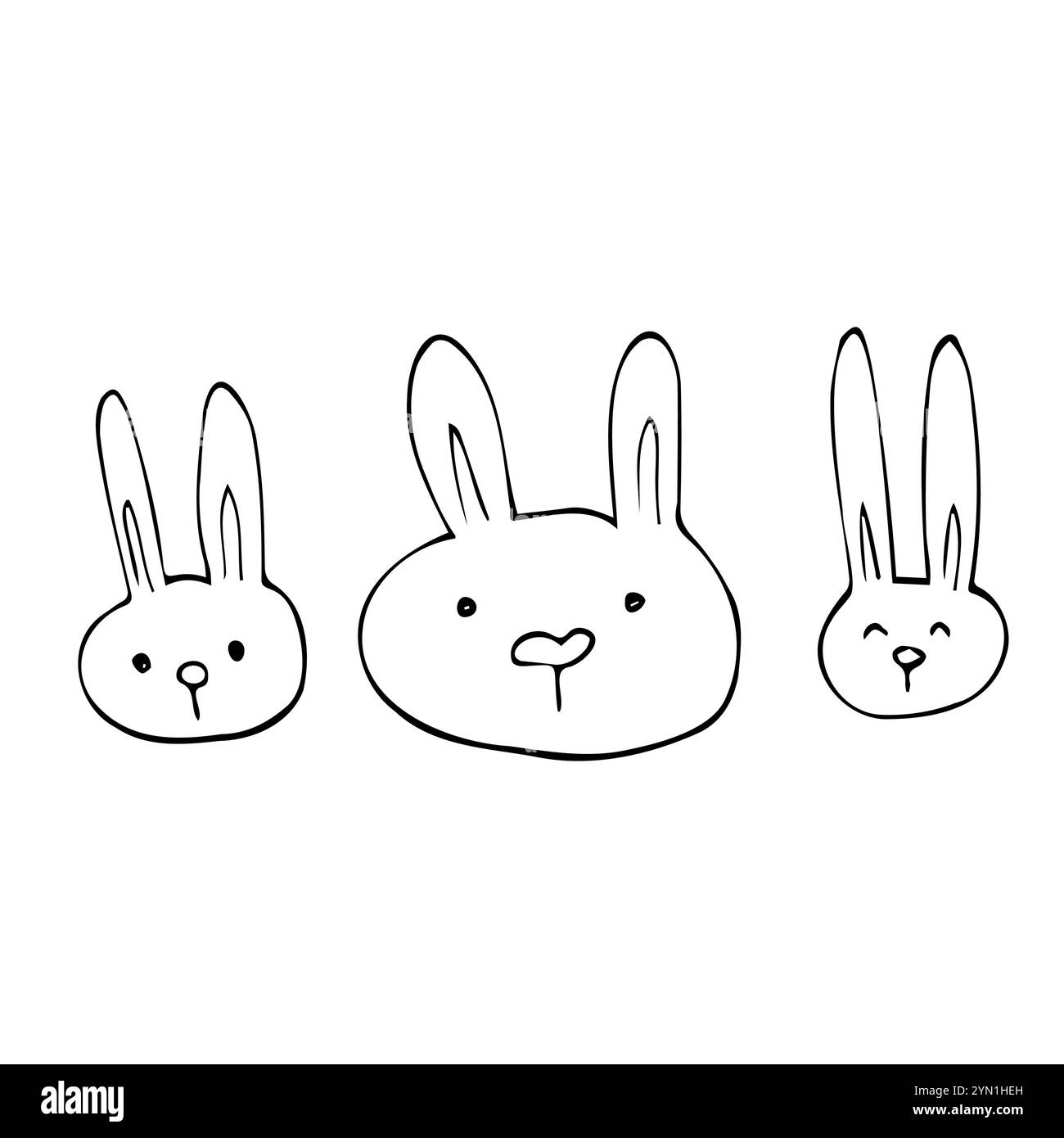 Cute doodle bunny faces. Pet heads. Happy easter bunnies. Vector ...