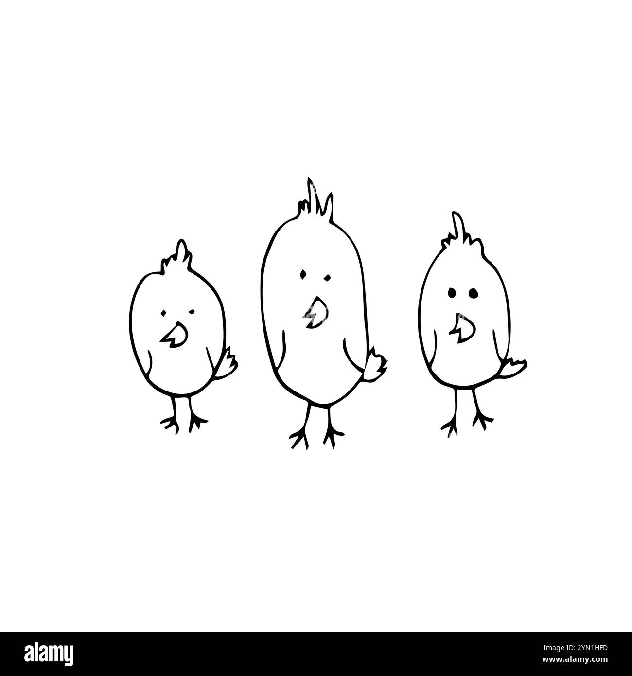 Cute cartoon chicken set. Three funny chickens in doodle style. vector ...