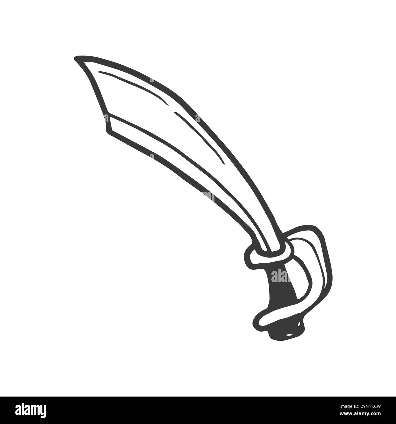 Pirate saber in doodle style. Medieval curved sword. Hand drawn vector ...
