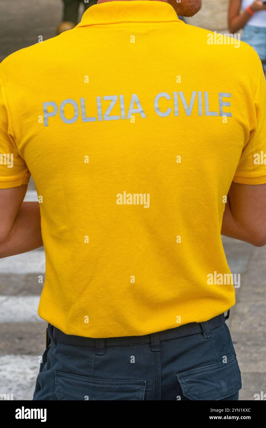 Polizia Civile inscription on San Marino police officer. The Civil ...