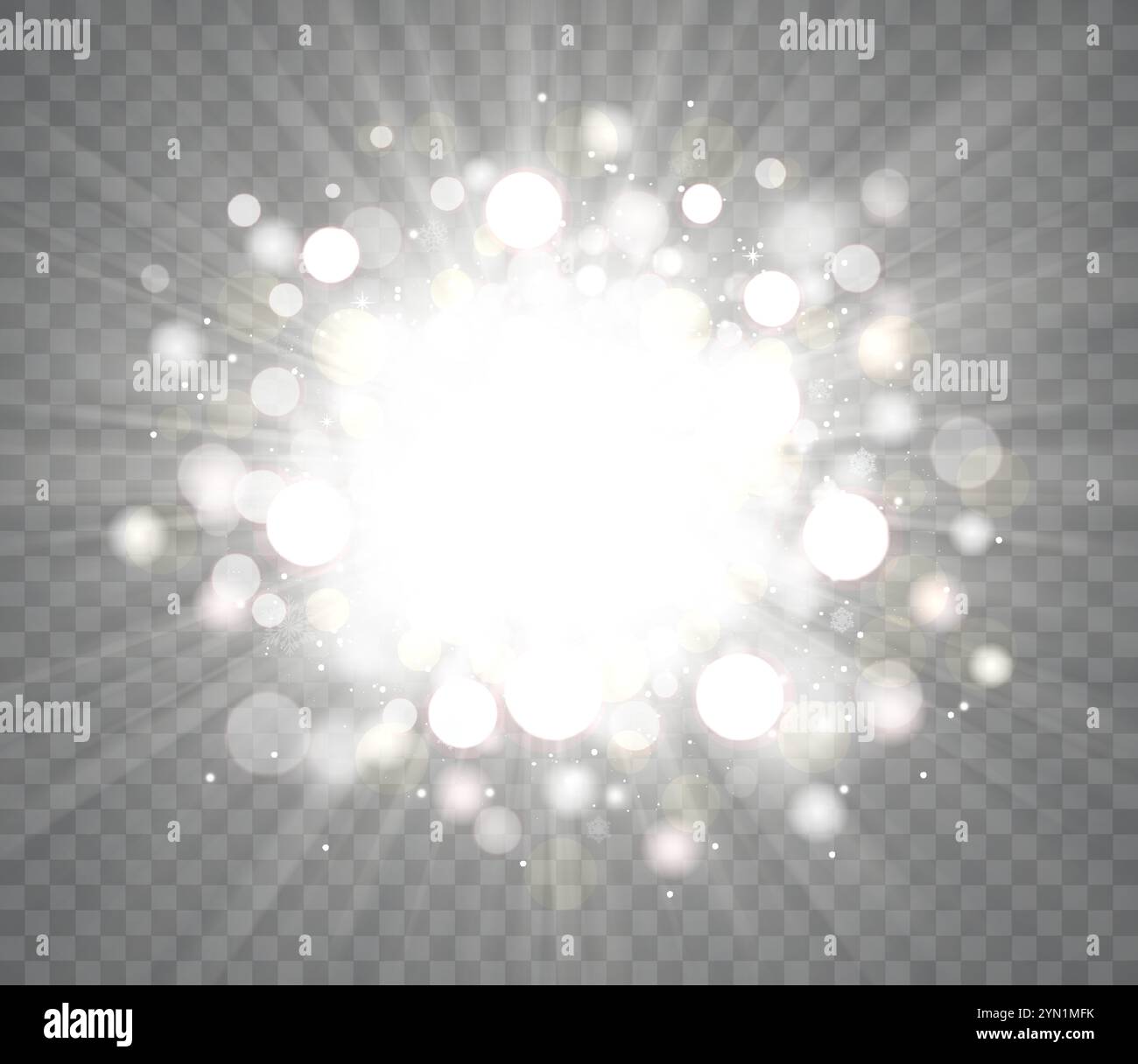 Bright glowing flash of white, golden light with highlights and rays, sparks and stardust ...