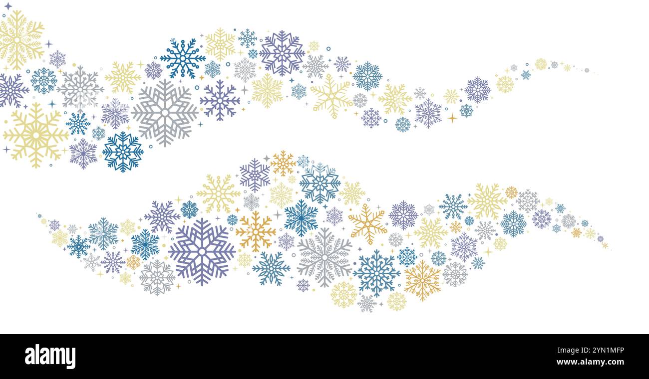Christmas wave swirl of snowflakes, stars, snow. Festive winter ...