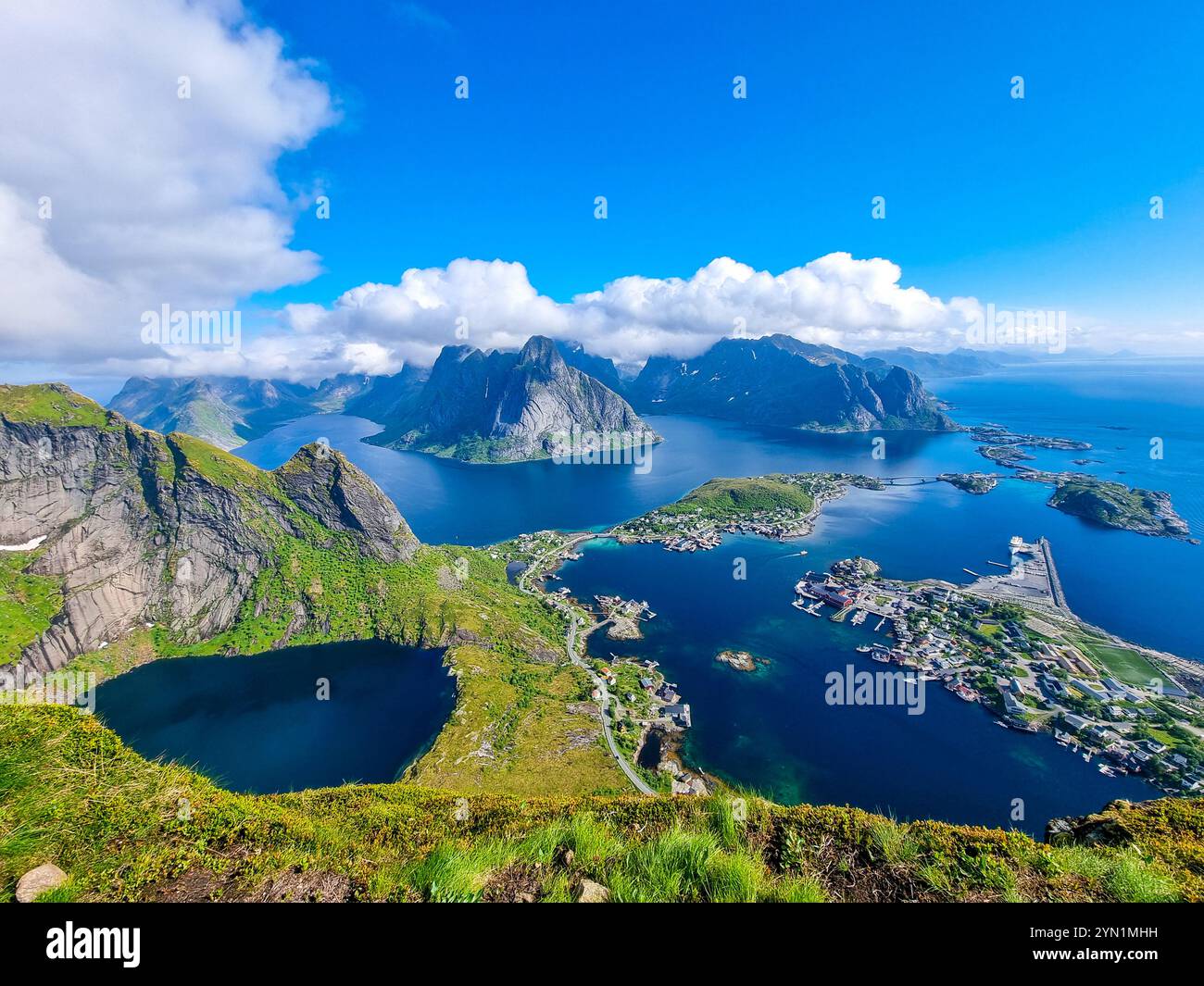 A stunning panorama reveals the Lofoten Islands rugged mountains and ...