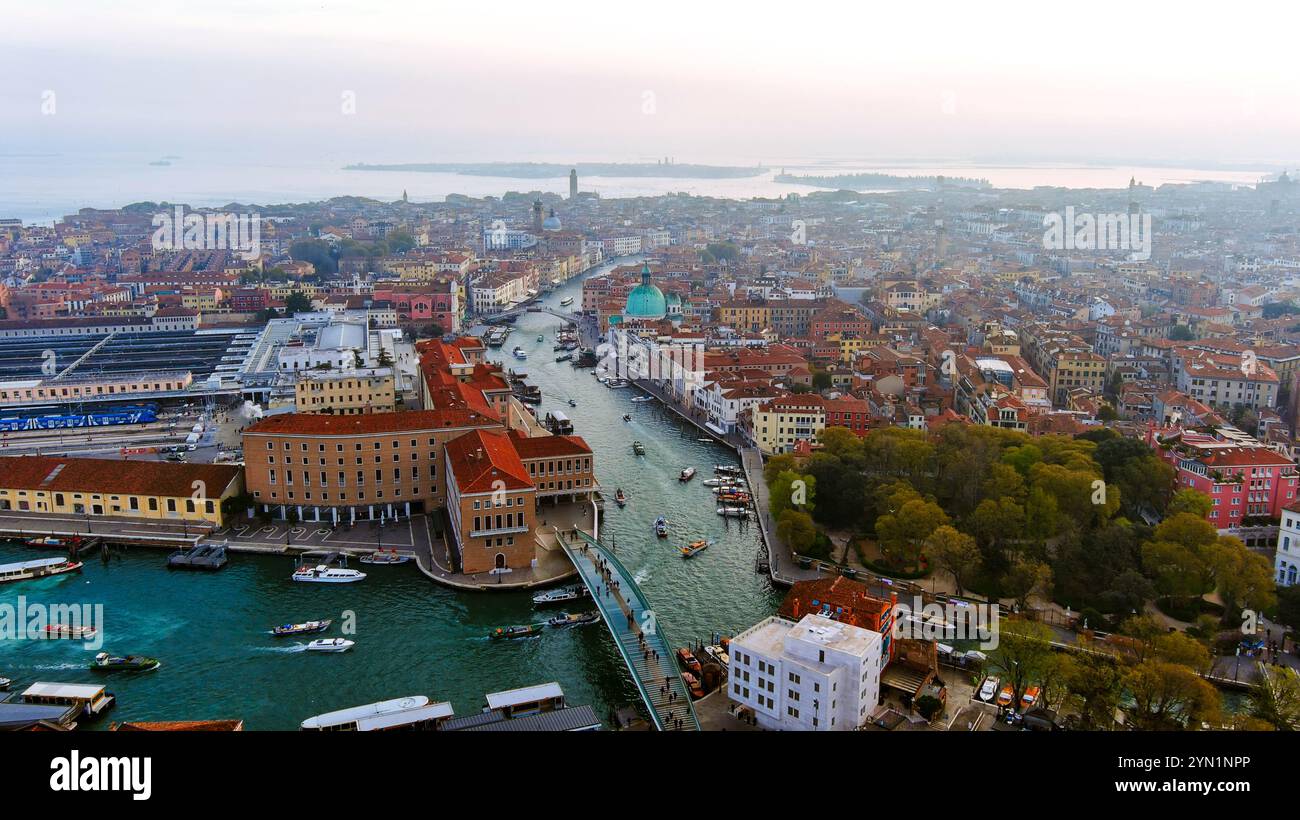 Enchanting aerial view of Venice’s Grand Canal at sunset, featuring ...
