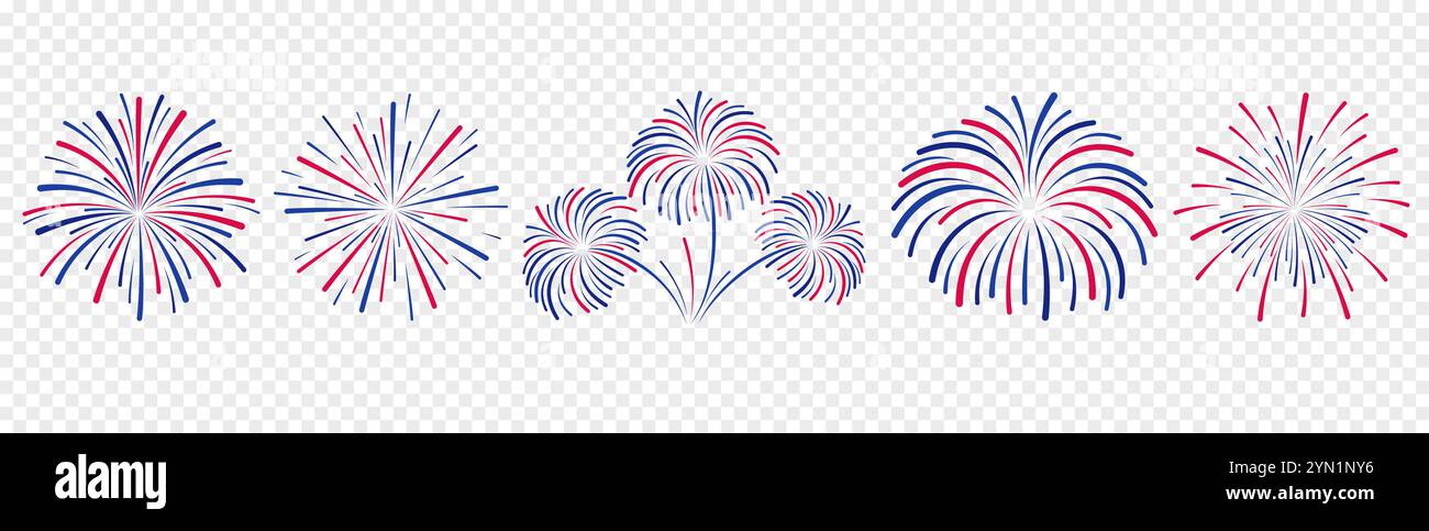 Colorful exploding fireworks on transparent background. Set of ...