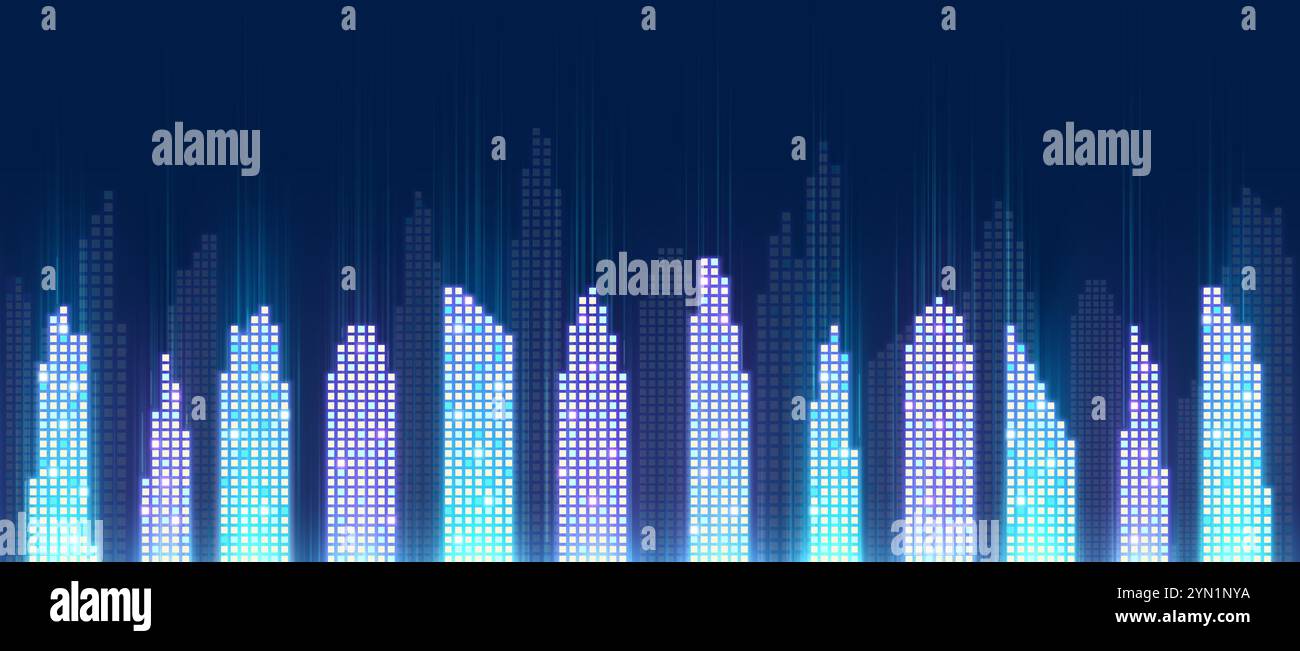 Smart city, digital pixel concept of futuristic cityscape. Intelligent ...