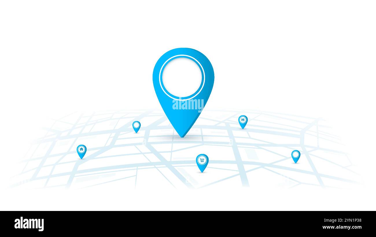 Route map with navigation pins. Street map with delivery markers Stock ...