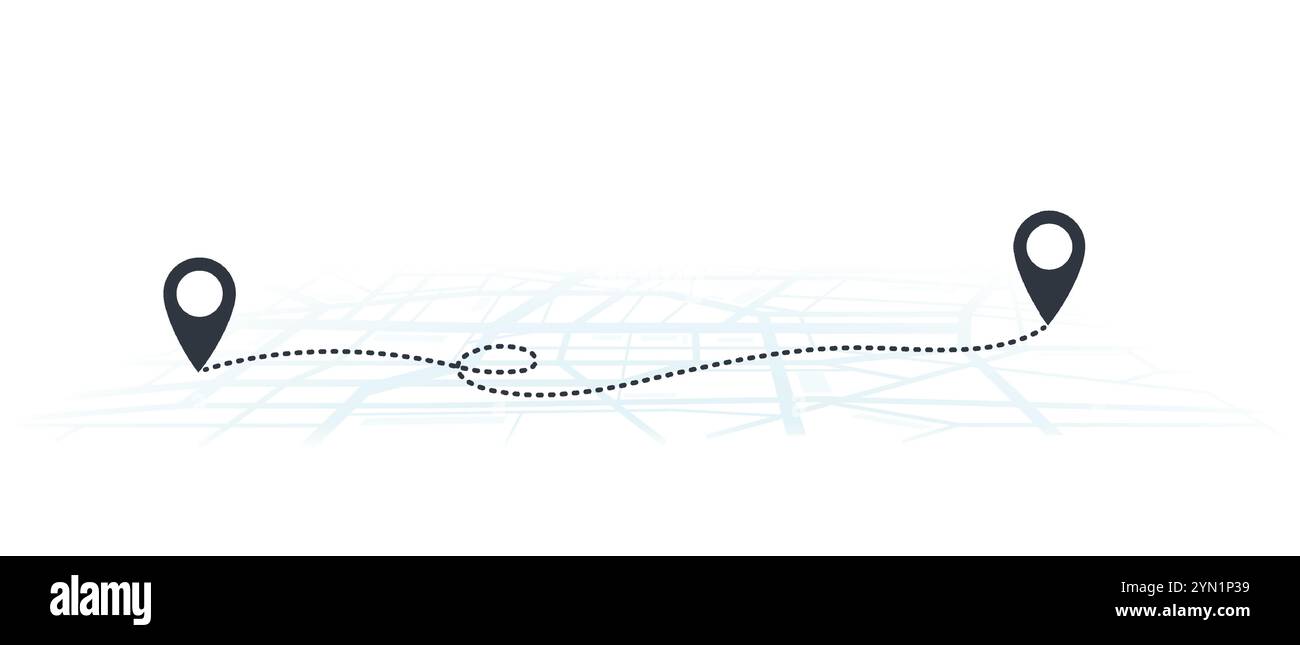 Route map with navigation pins. Street map with markers between two ... Route map with navigation pins. Street map with markers between two ...