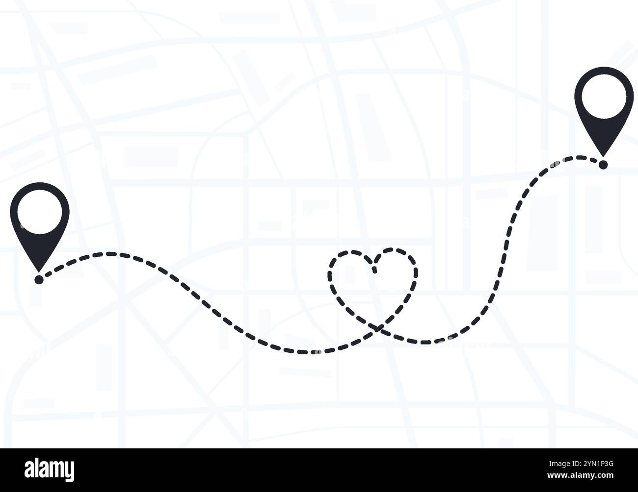 Route map with navigation pins. Street map with markers between two ... Route map with navigation pins. Street map with markers between two ...