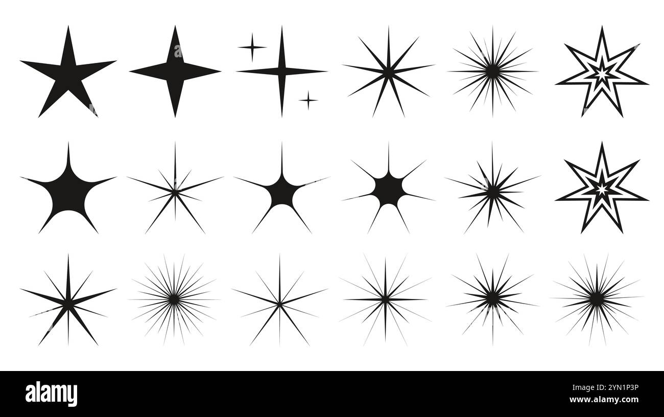 Set of twinkling sparkling stars, glowing flashes. Collection of bright ...