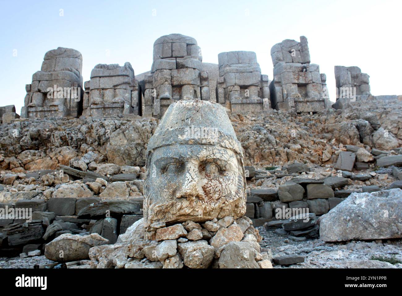 Ancient statues on top of Mount Nemrut in South East Turkey. Kingdom of ...