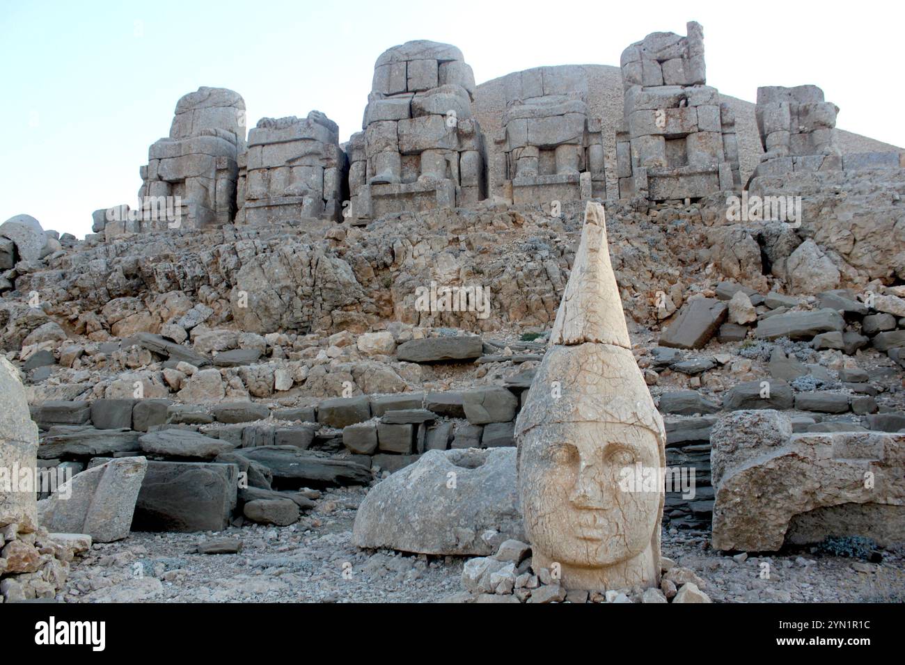 Ancient statues on top of Mount Nemrut in South East Turkey. Kingdom of ...