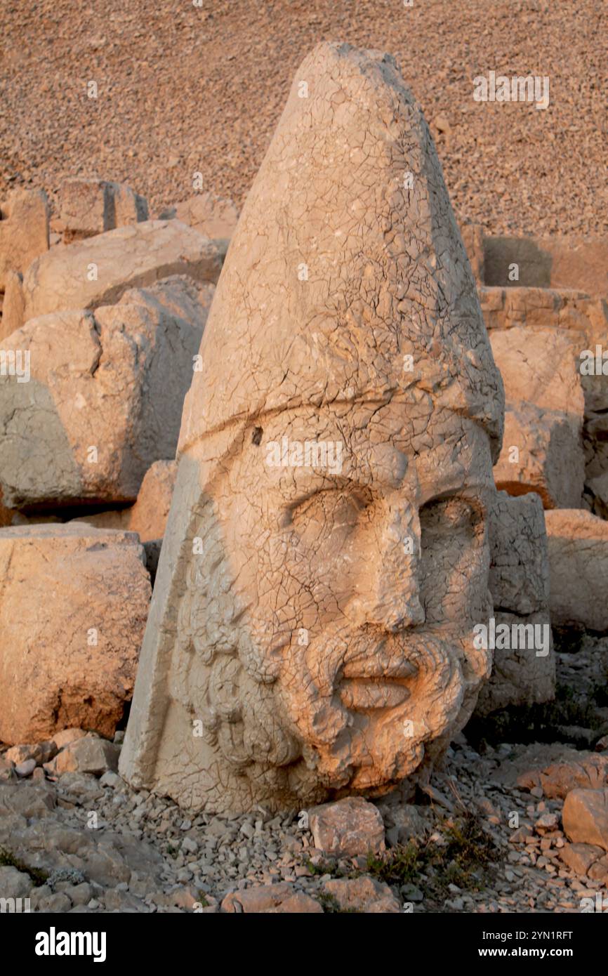 Ancient statues on top of Mount Nemrut in South East Turkey. Kingdom of ...