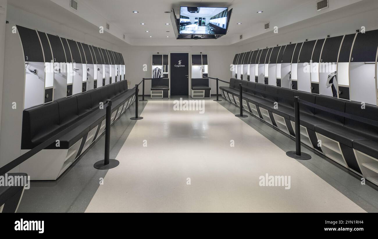 TURIN, ITALY - NOVEMBER 12, 2024: Inside view of Juventus FC locker ...