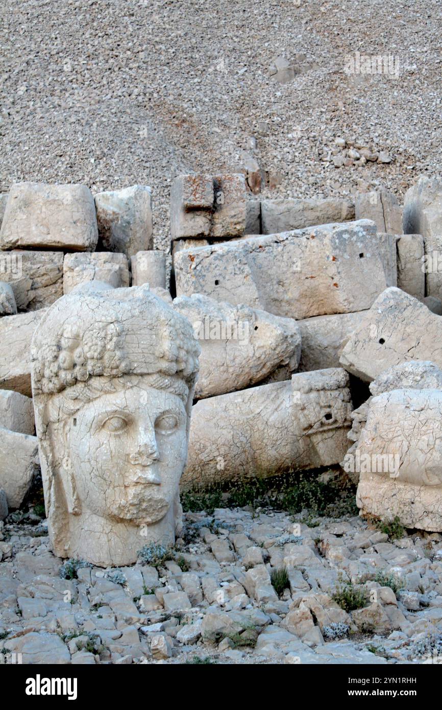 Ancient statues on top of Mount Nemrut in South East Turkey. Kingdom of ...