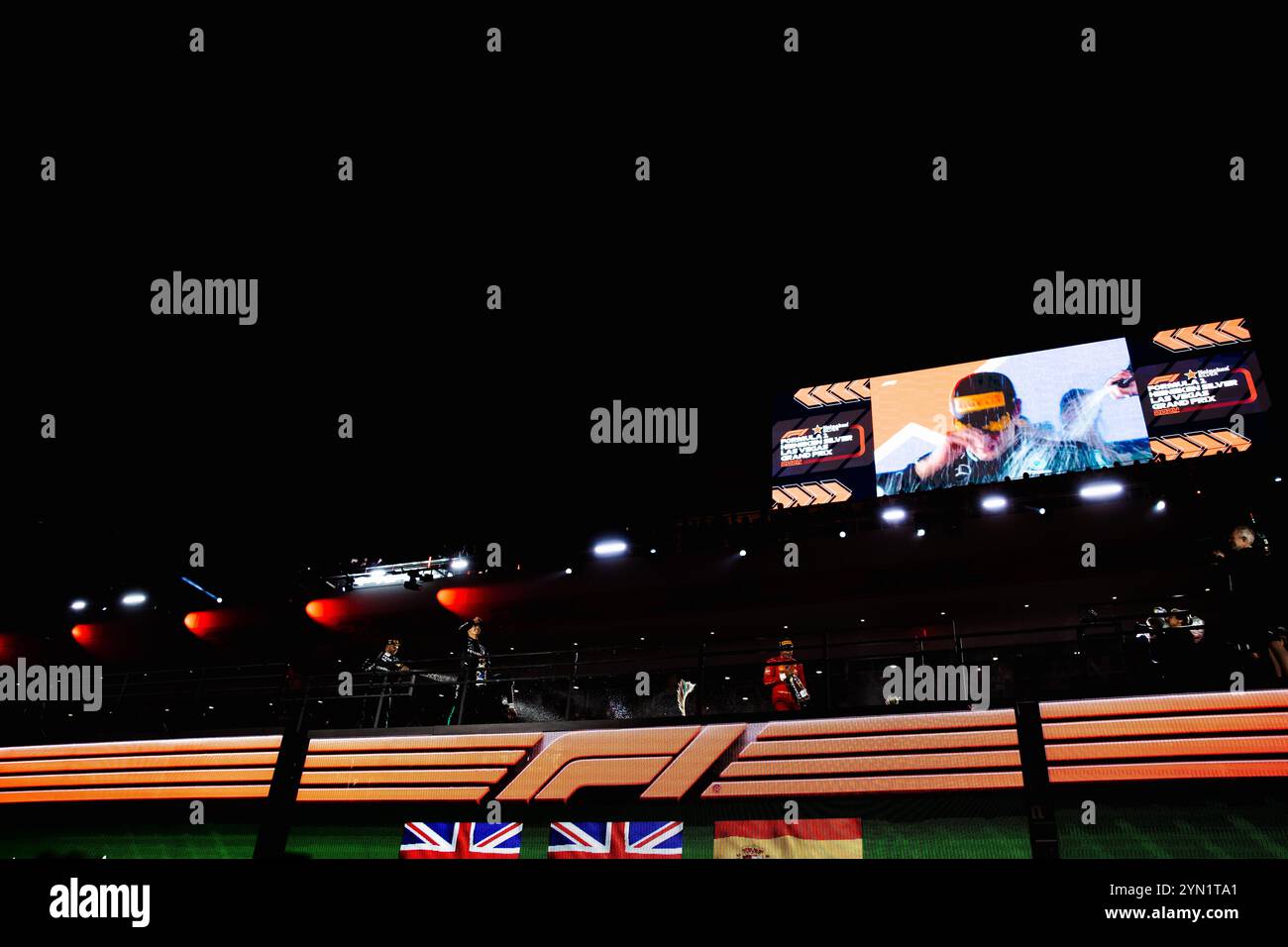 Las Vegas, USA. 23rd Nov, 2024. The podium (L to R): Lewis Hamilton ...