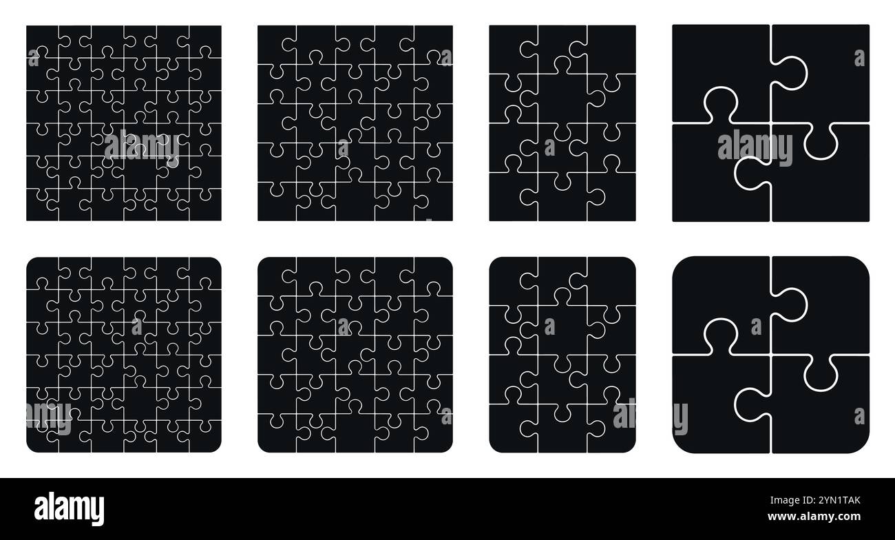 Puzzle pieces square 4x4, 5x5, 6x6, 3x4, isolated on white background ...