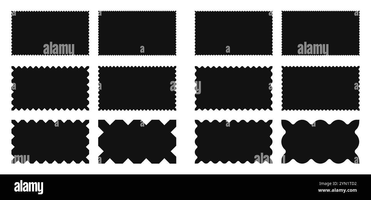 Rectangular frames with wavy corners. Set of blank coupon borders ...