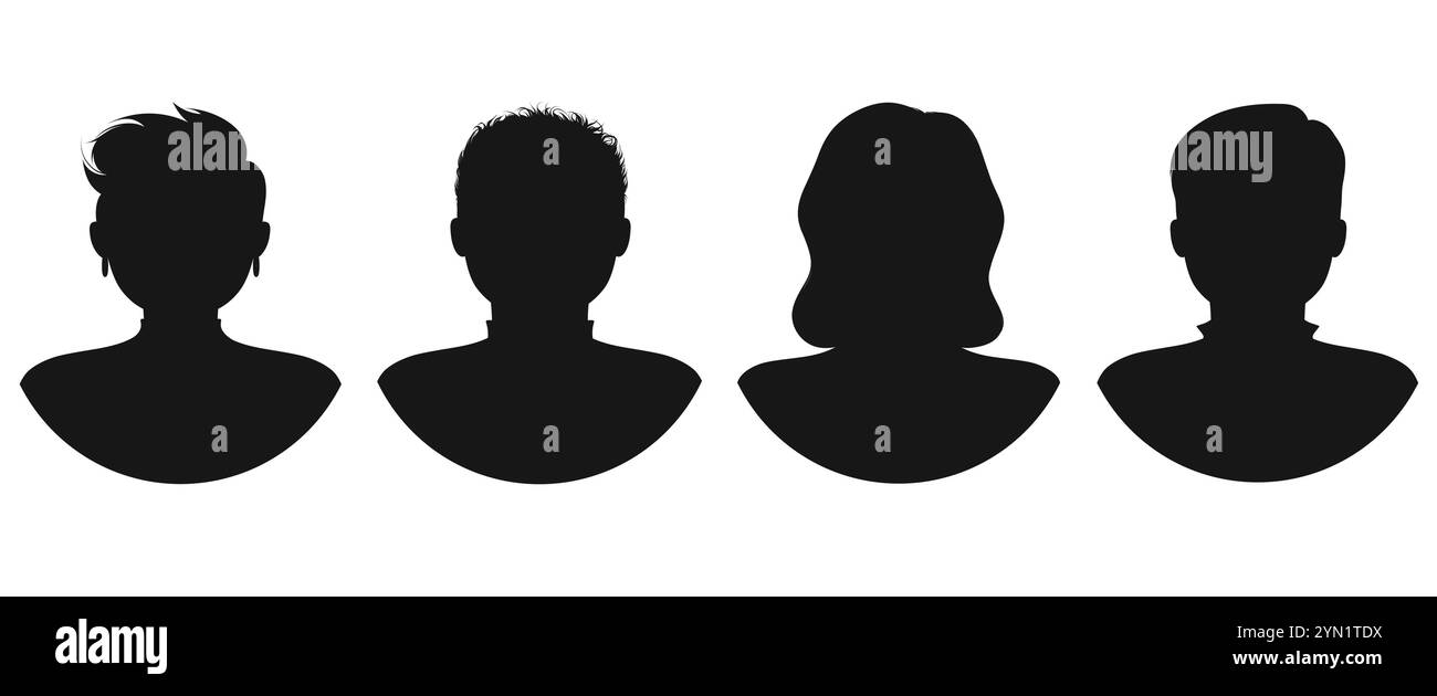 Silhouettes of male and female portraits. Black and white avatars ...