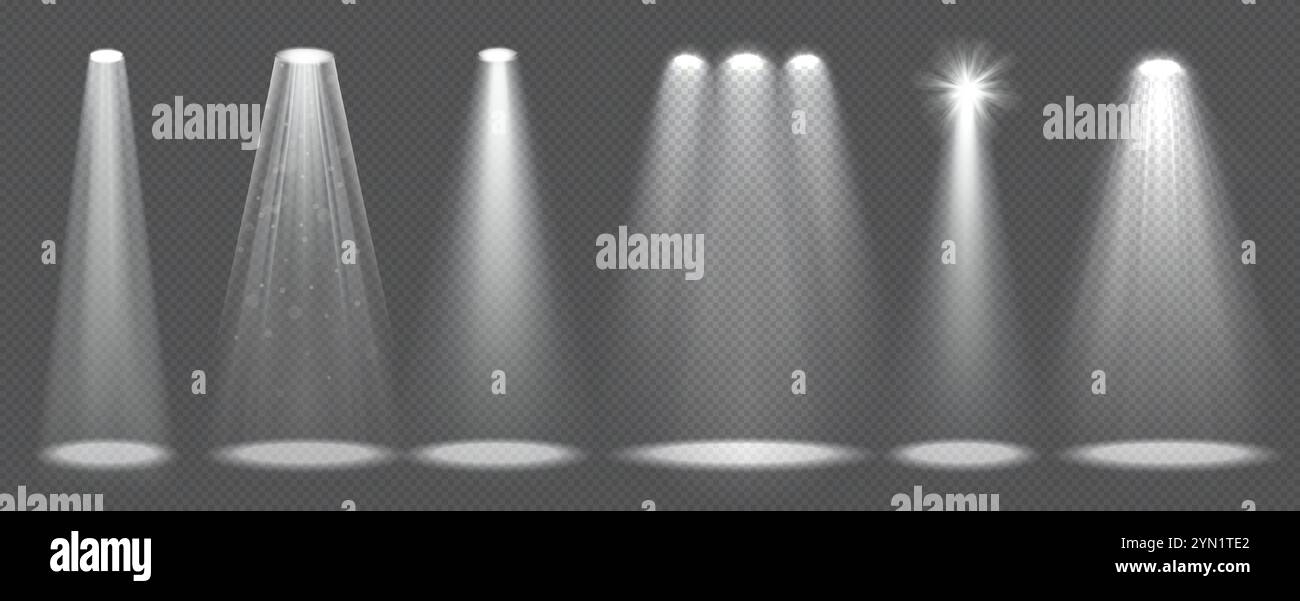 Bright illumination with light beams. Spotlights with light source ...