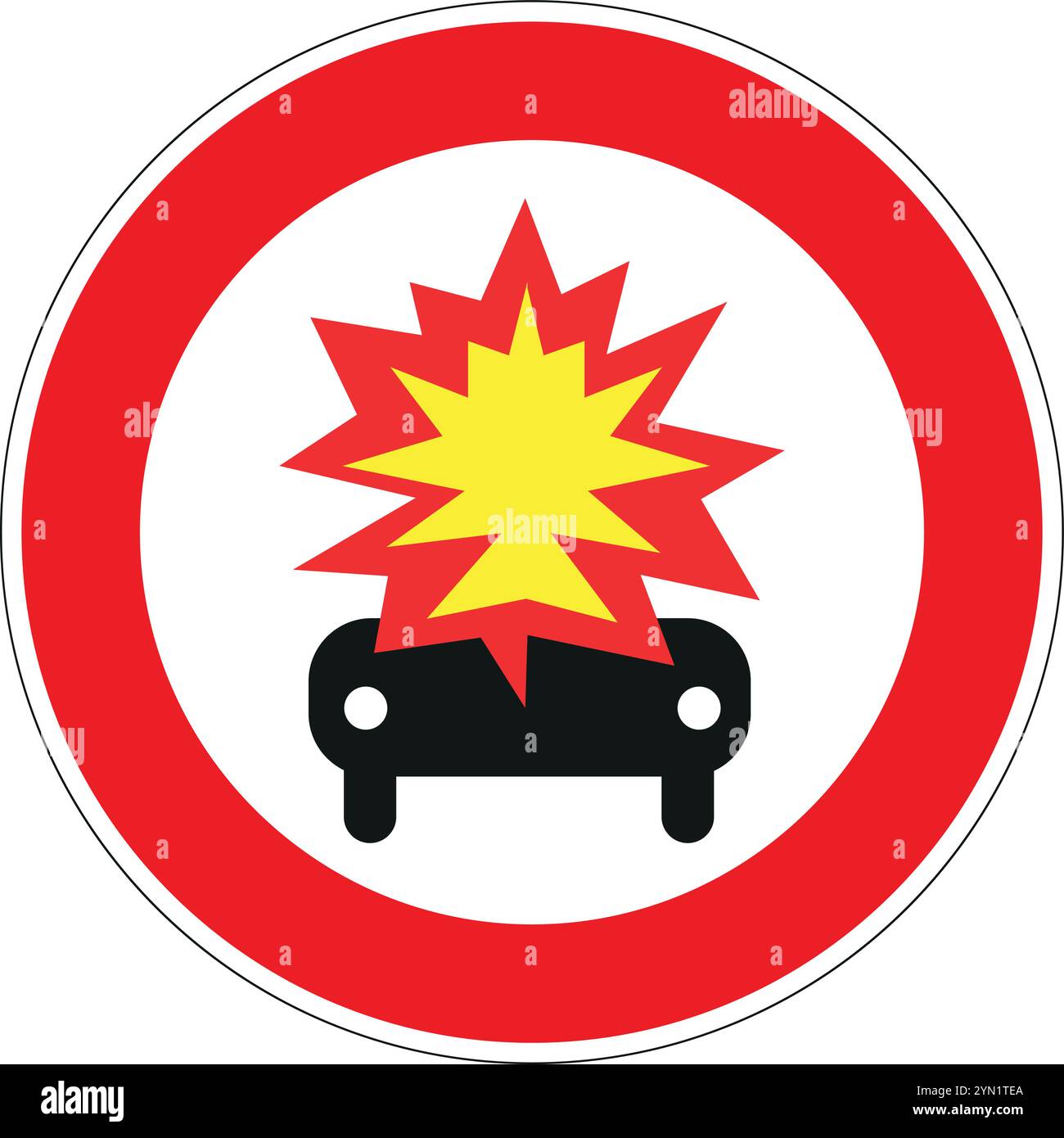 French round road sign with white background and red prohibition border ...