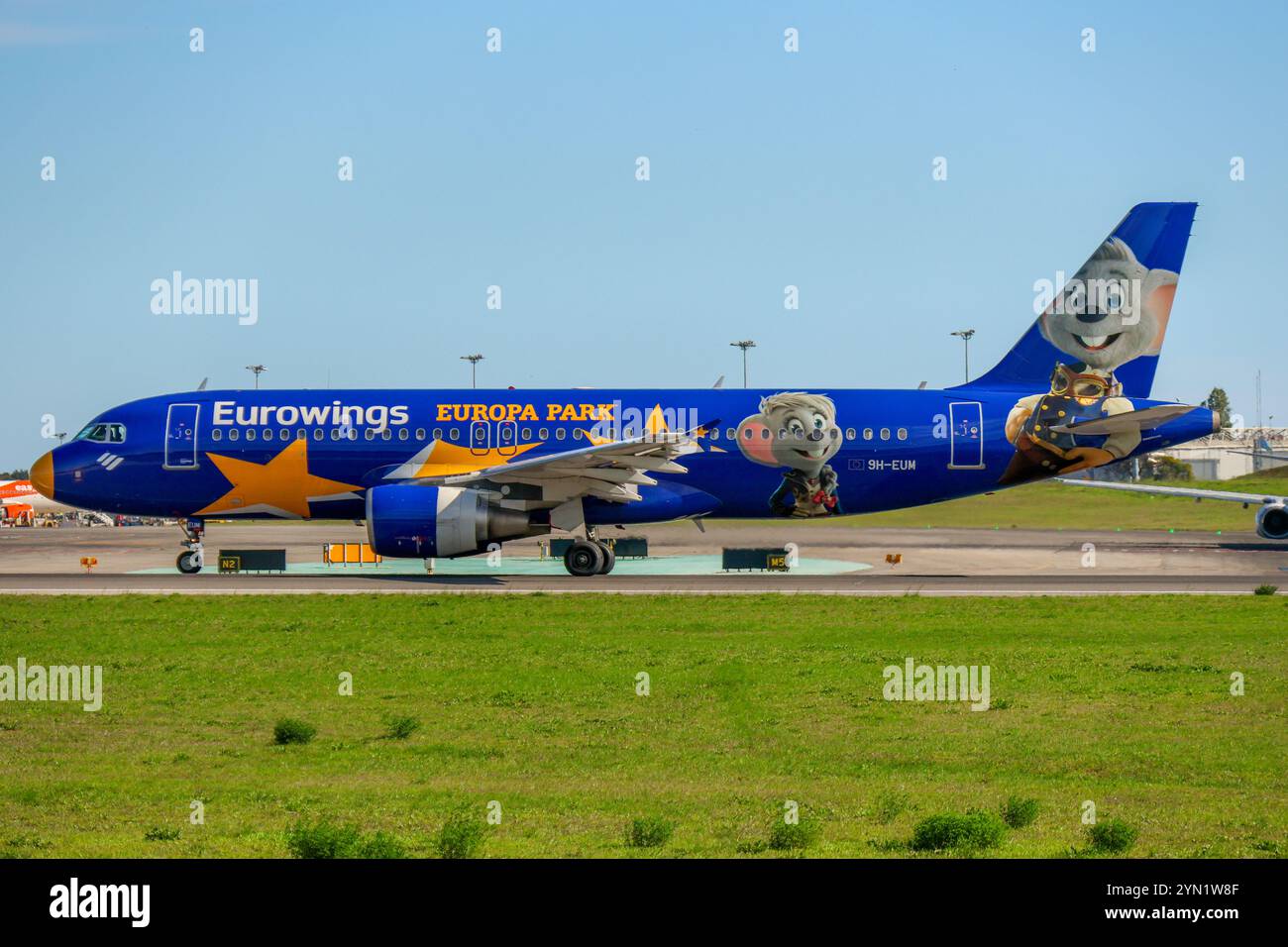 Eurowings airbus a320 with a special europa park livery is taxiing at ...