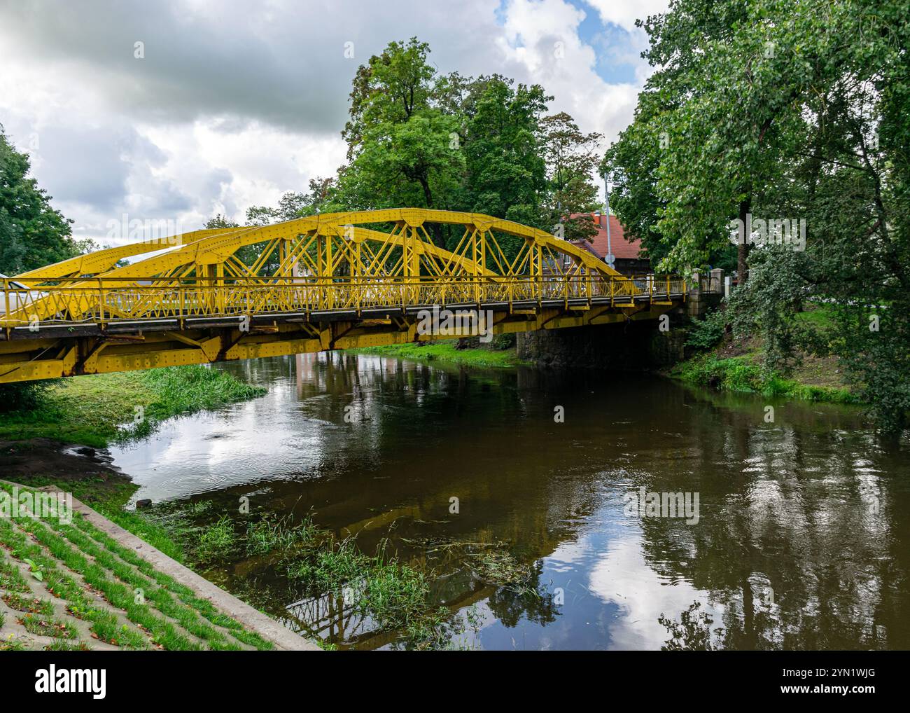 arched bridge over the river, historic bridge, green landscape from ...