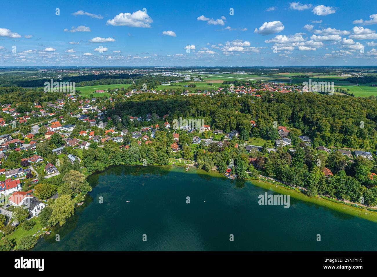 View of the municipality of Weßling in the Upper Bavarian Fünfseenland ...