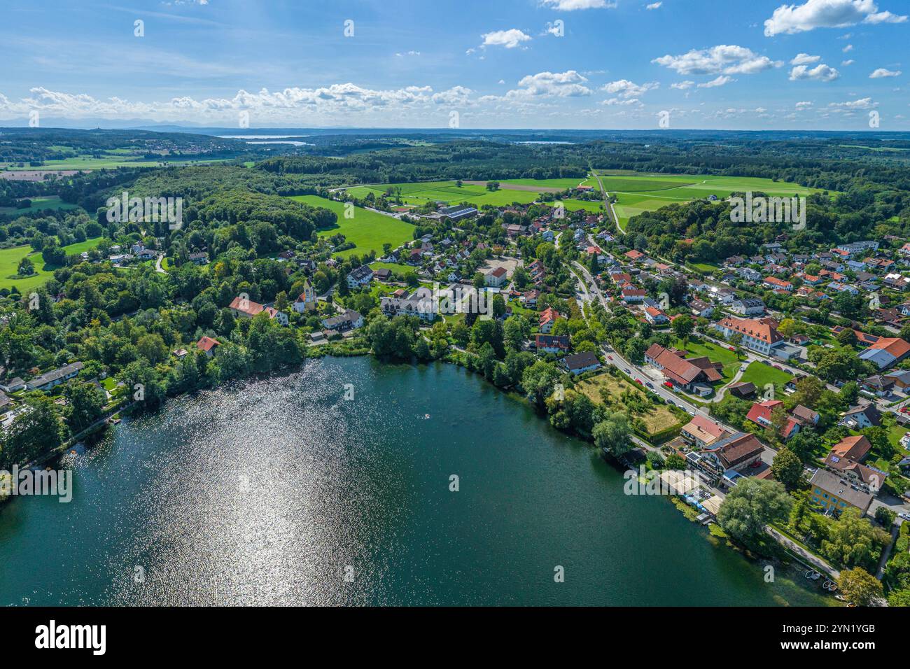 View of the municipality of Weßling in the Upper Bavarian Fünfseenland ...