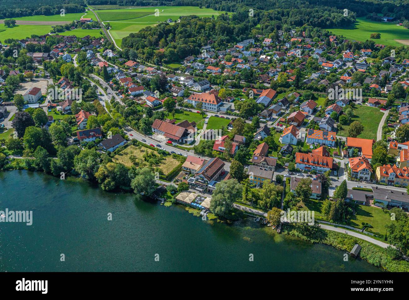 View of the municipality of Weßling in the Upper Bavarian Fünfseenland ...