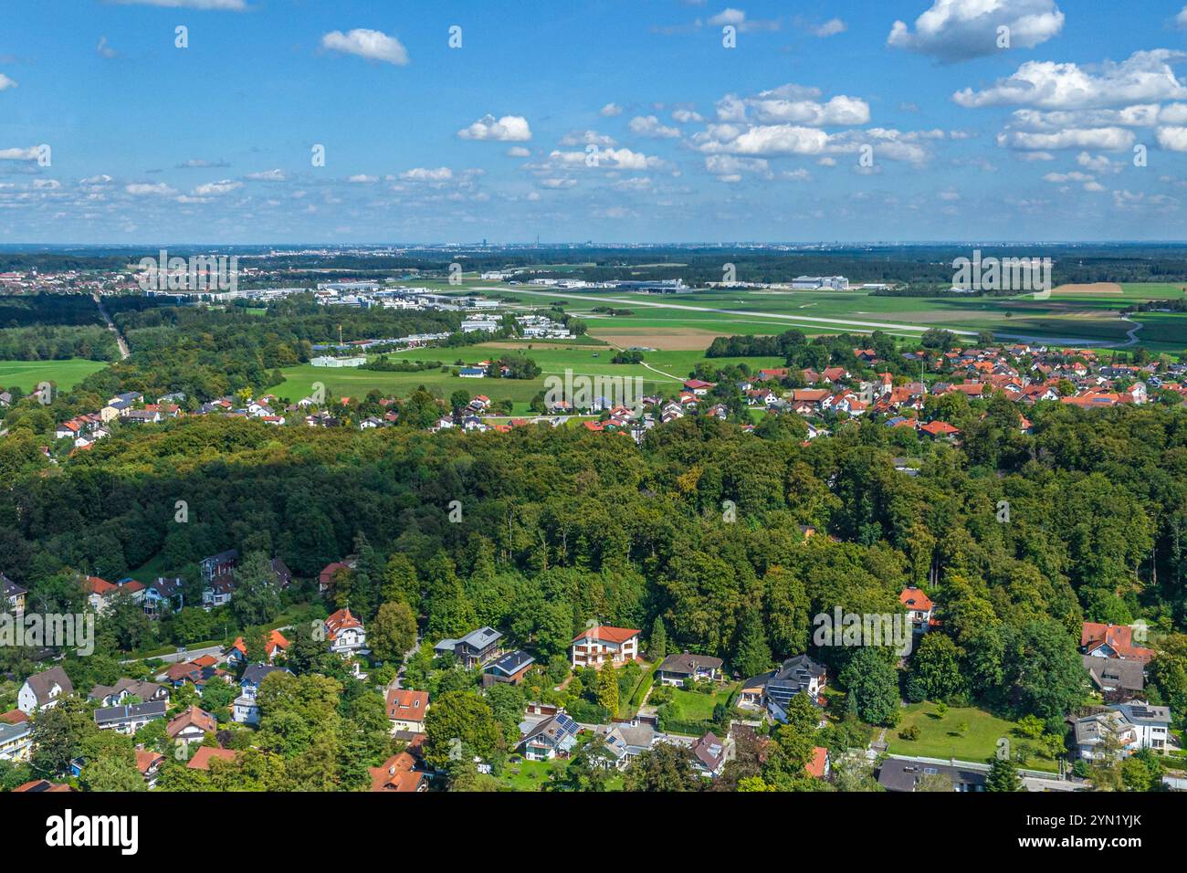 View of the municipality of Weßling in the Upper Bavarian Fünfseenland ...
