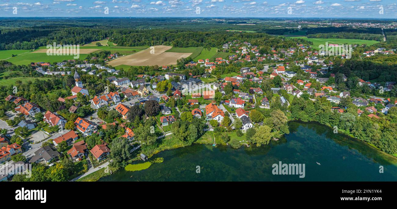 View of the municipality of Weßling in the Upper Bavarian Fünfseenland ...