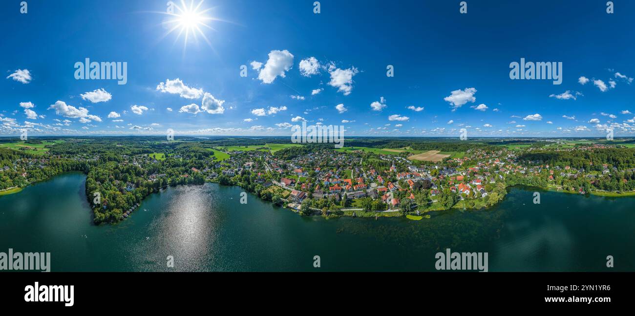 View of the municipality of Weßling in the Upper Bavarian Fünfseenland ...