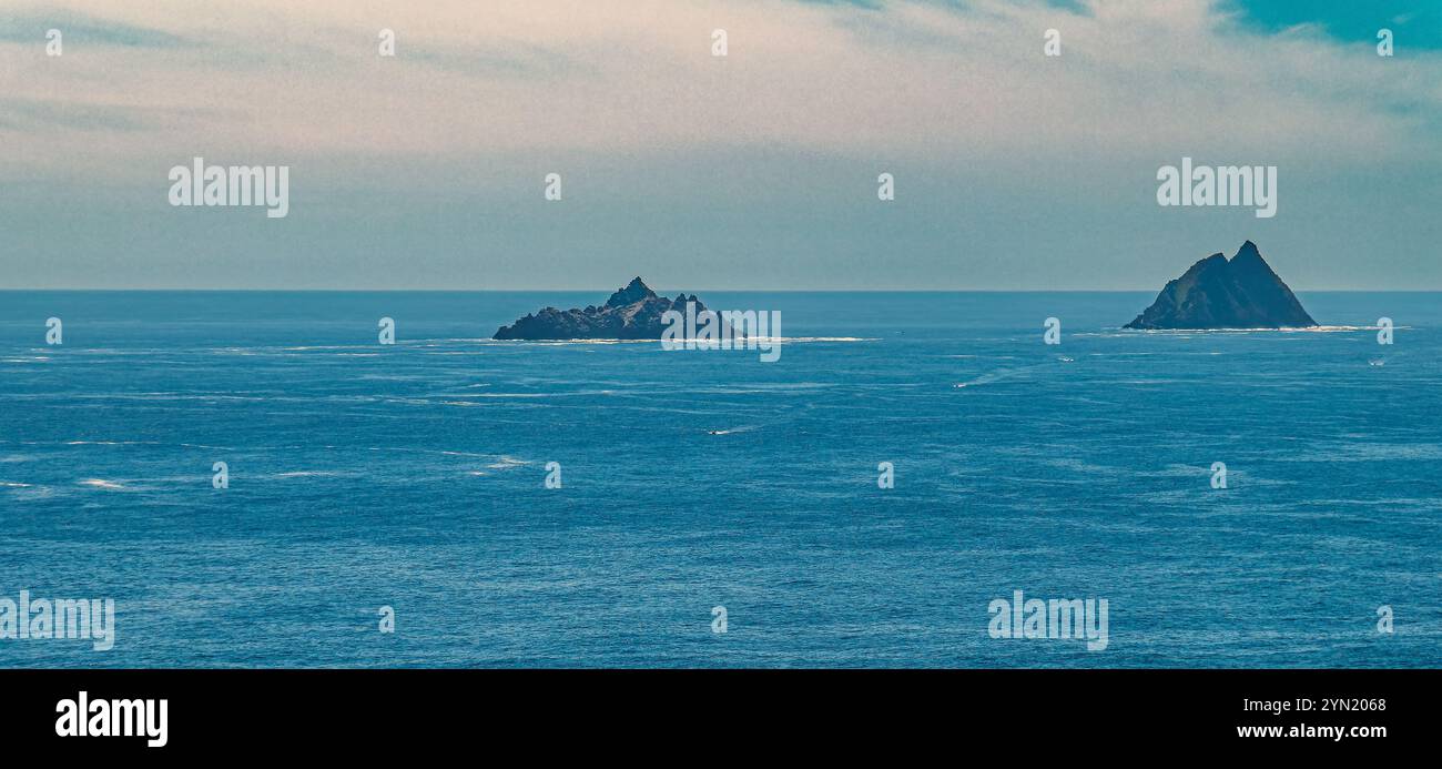 A stunning coastal view showcasingwith the Skellig islands surrounded ...