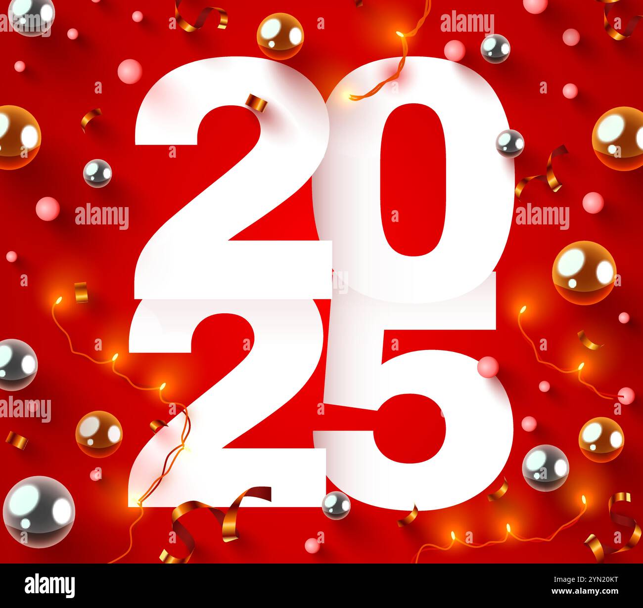 Happy New 2025 Year. Holiday numbers 2025 with confetti and garland ...