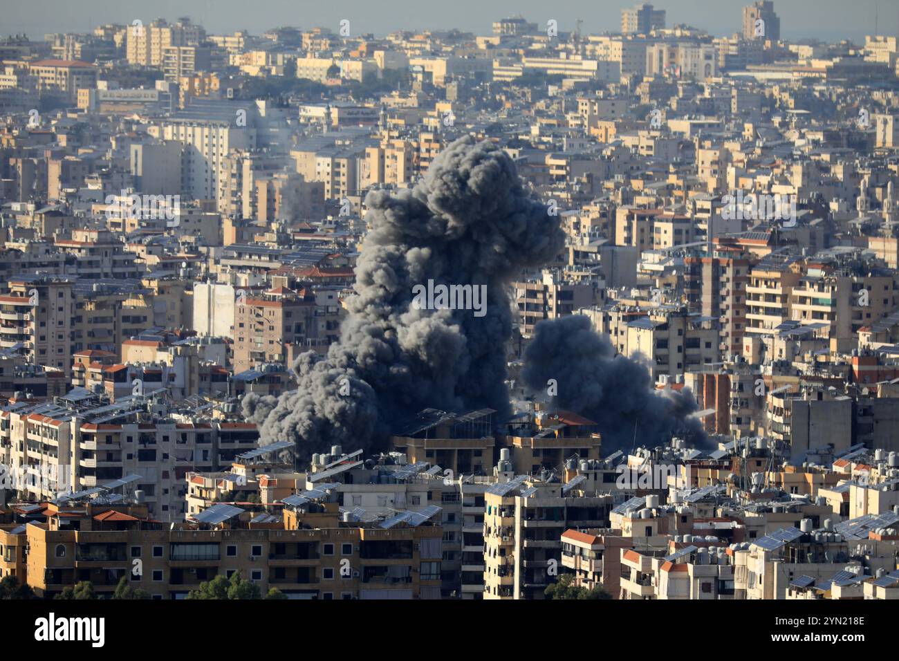 Beirut, Lebanon. 23rd Nov, 2024. This photo shows the smoke caused by ...
