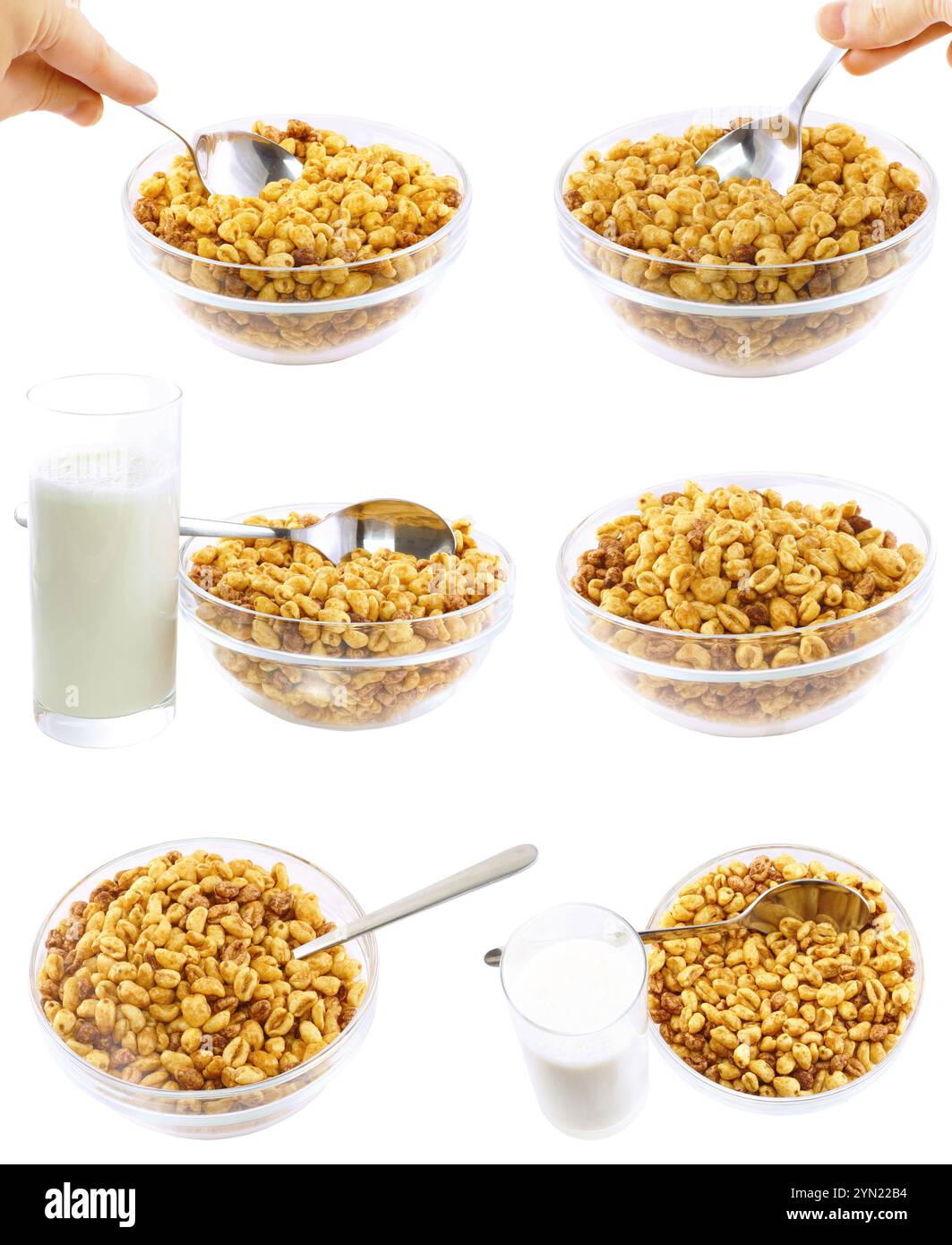 Collection,set of glass bowl of cold cereal flakes.Isolated Stock Photo ...